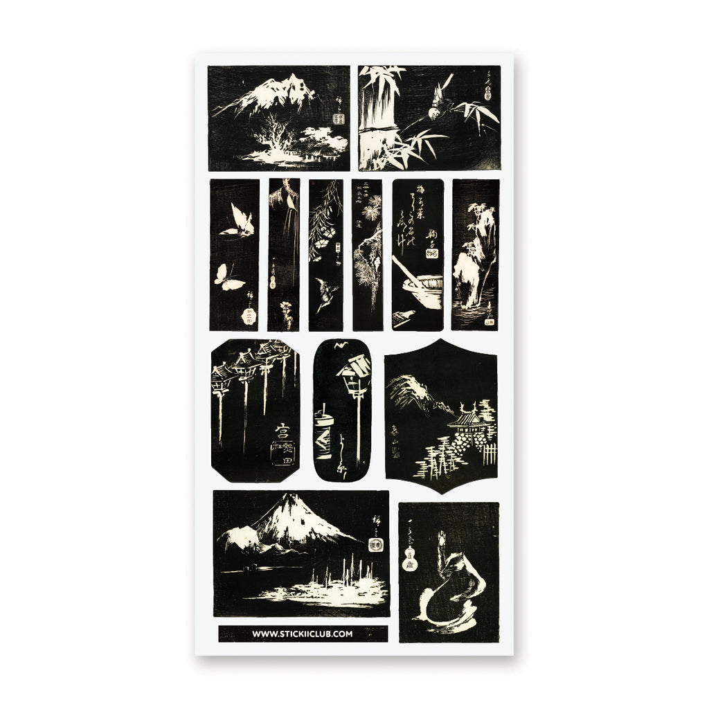 B&W Woodblock Prints Sticker Sheet – STICKII